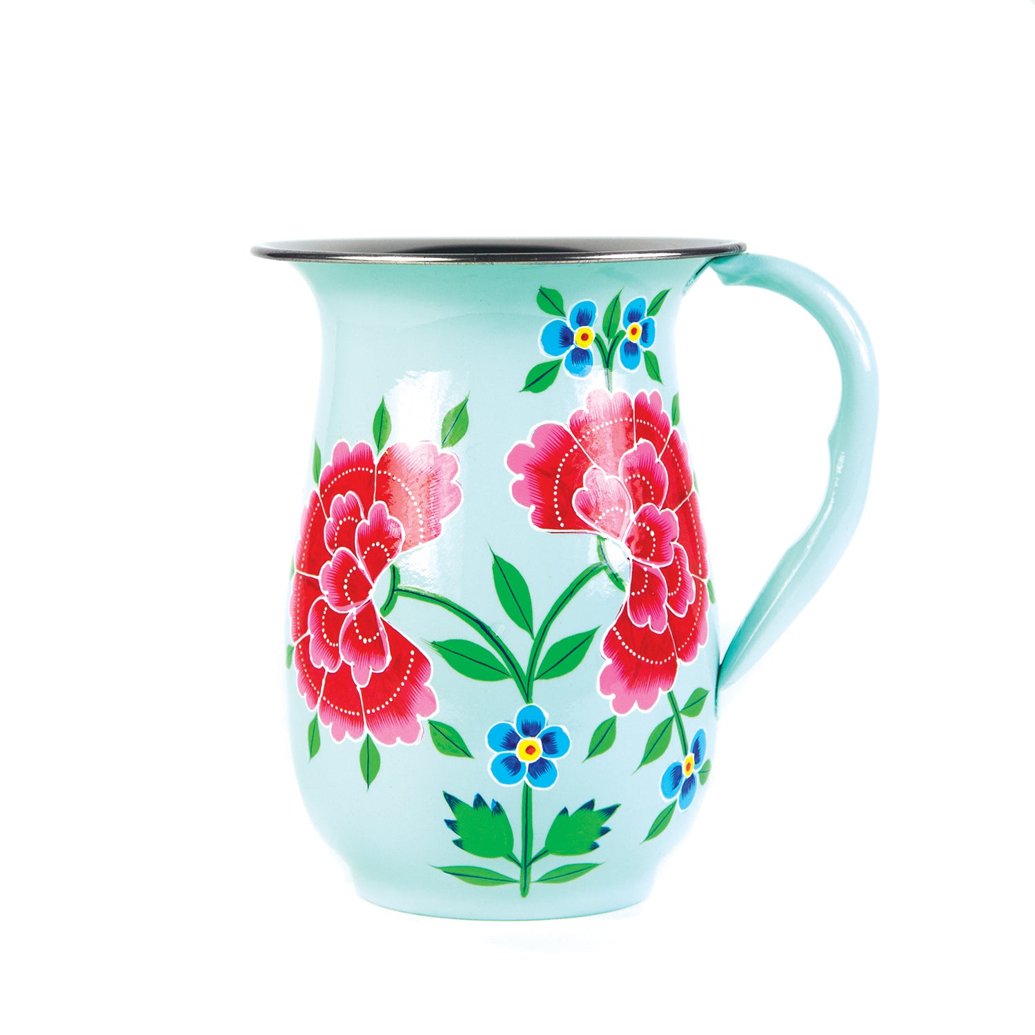 Hand Painted Enamelware Jug, large flowers - Pushpanjali